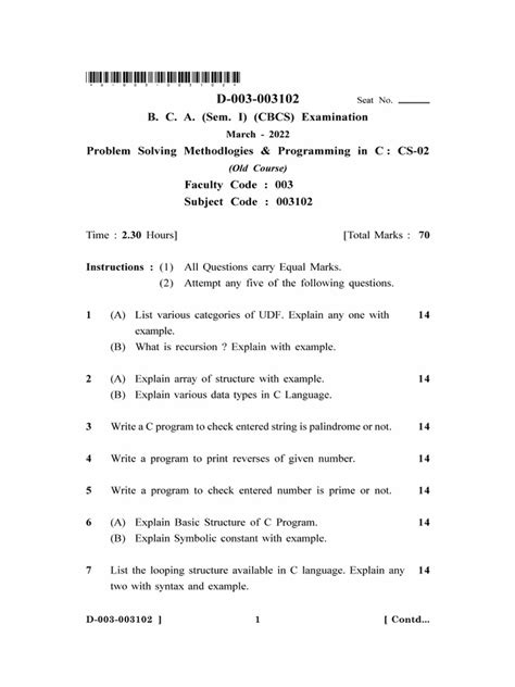 b c a sem i cbcs examination march 2022 problem solving