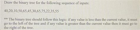 Draw The Binary Tree For The Following Sequence Of Chegg Com