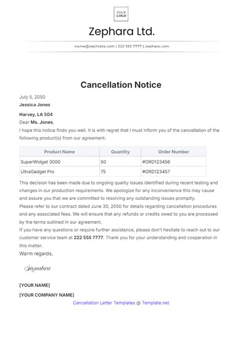 Free Invoice Cancellation Letter Template To Edit Online
