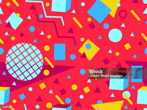 80년대 스타일의 3d 모양이 있는 기하학적 매끄러운 패턴 다양한 색상의 아이소메트릭 3d 기하학적 모양 종이 배너 및 배경 화면에 인쇄하기위한 디자인 벡터 그림 0명에