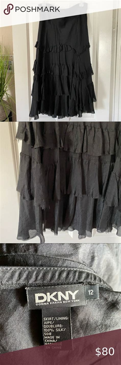 Dkny Black Tiered Silk Skirt 🖤 Chic Silk Tiered Skirt Silk Tiered