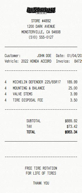 Discount Tire Receipt Generator Receipt Maker