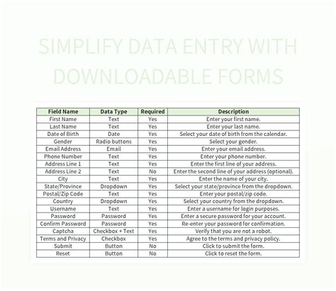 Free Data Input Templates For Google Sheets And Microsoft Excel Slidesdocs