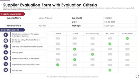 Supplier Evaluation Form With Evaluation Criteria Presentation