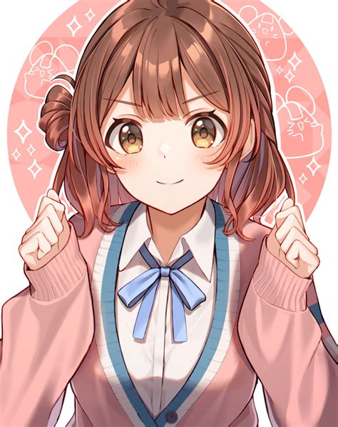 Safebooru 1girl Blue Ribbon Blush Breasts Brown Hair Cardigan