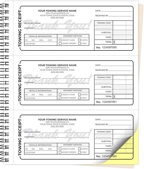 Towing Receipt Books 1000 3 Part Numbered Towing Invoice Road