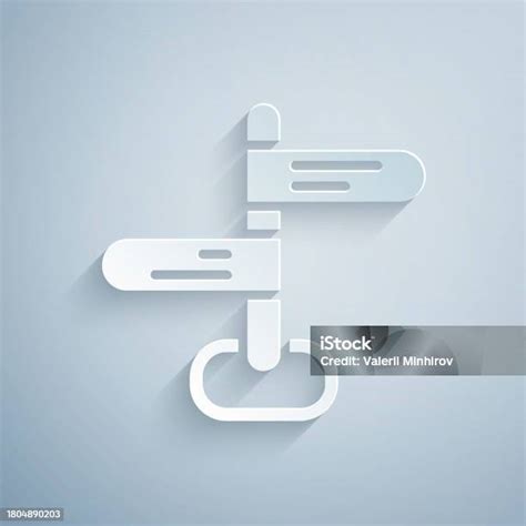 종이 는 도로 교통 표지판을 잘라 회색 배경에서 격리된 표지판 아이콘입니다 포인터 기호입니다 격리 된 거리 정보 표지판 방향 기호입니다 종이 아트 스타일 벡터 3차원 형태에