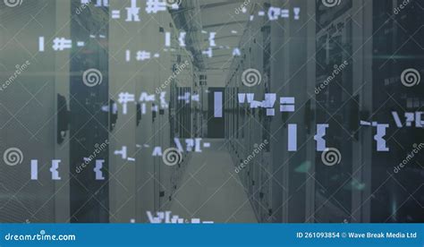 Animation Of Multiple Symbols And Signs Against Server Room In Background Stock Footage Video