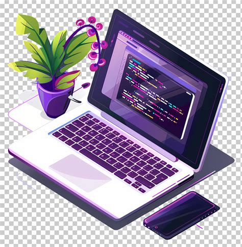 Code Editing Illustration Of A Laptop With Programming Code And Accessories Png Clipart