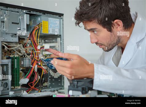 Man Fix Server Network In Data Center Room Stock Photo Alamy