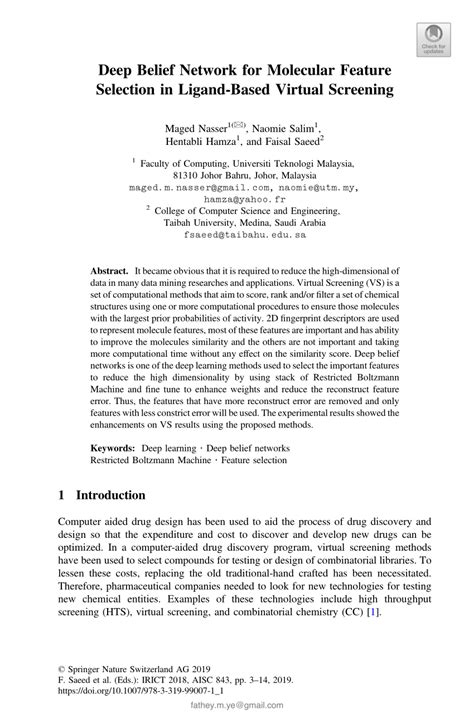 Pdf Deep Belief Network For Molecular Feature Selection In Ligand