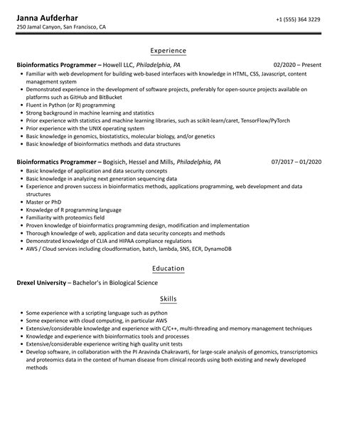 Bioinformatics Programmer Resume Samples Velvet Jobs