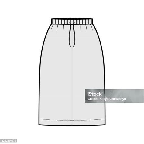 무릎 길이 실루엣스커트 카고 테크니컬 패션 일러스트 스트레치 드로스트링 허리밴드 하단 템플릿 검은색에 대한 스톡 벡터 아트 및 기타 이미지 Istock