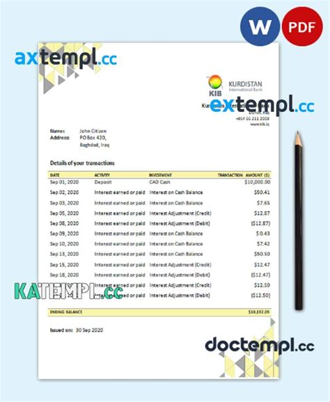 Sample Iraq Kurdistan International Bank Proof Of Address Statement