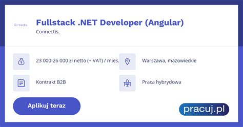 Oferta Pracy Fullstack Net Developer Angular Connectis Warszawa