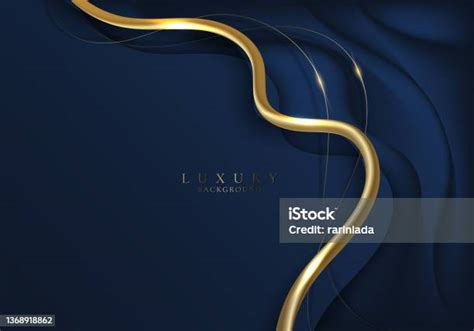 짙은 파란색 배경에 조명 효과가 있는 추상우아한 3d 골든 웨이브 곡선 선 요소 0명에 대한 스톡 벡터 아트 및 기타 이미지 0명 3차원 형태 개념 Istock