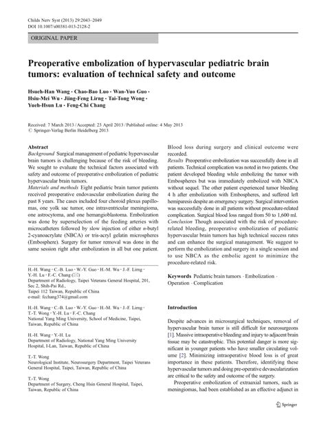 Pdf Preoperative Embolization Of Hypervascular Pediatric Brain Tumors