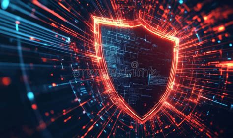 Digital Shield Symbolizing Cybersecurity Glowing Lines Data Streams