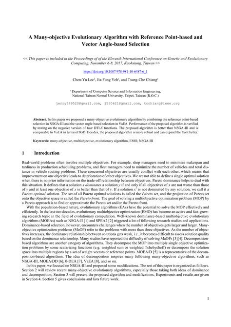 Pdf A Many Objective Evolutionary Algorithm With Reference Point