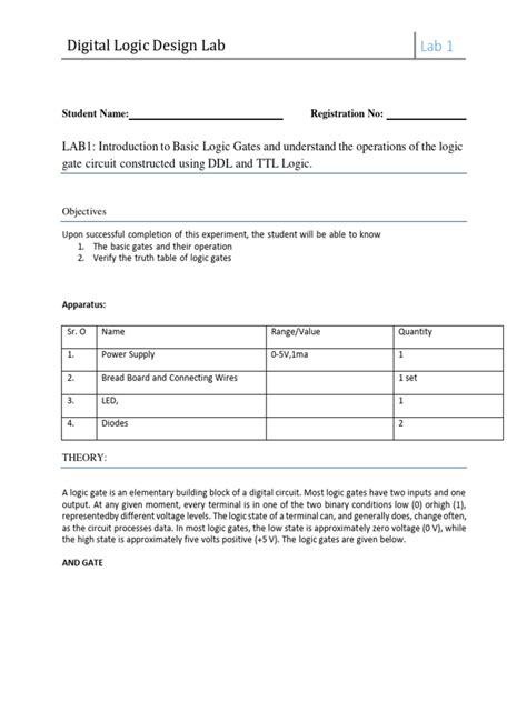 lab 01 pdf logic gate electronic circuits