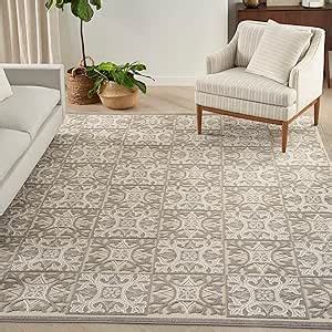 Nourison Home Aloha Ivory Grey 9 X 12 Area Rug Easy Clean Non Shedding Bed