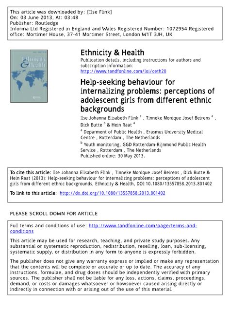 Pdf Help Seeking Behaviour For Internalizing Problems Perceptions Of Adolescent Girls From