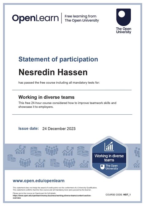 Thrilled To Receive My Statement Of Participation From Openlearn By The