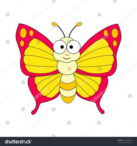 Cute Cartoon Butterfly Vector Illustration Isolated Stock Vector