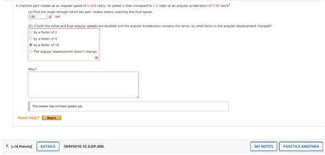 Solved A Machine Part Rotates At An Angular Speed Of Chegg