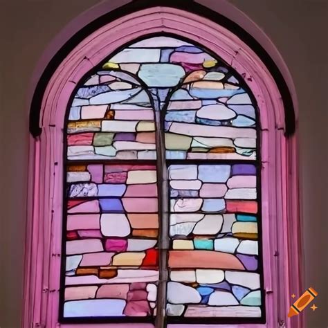 Light Pink And White Stained Glass Window With A Macaron Design