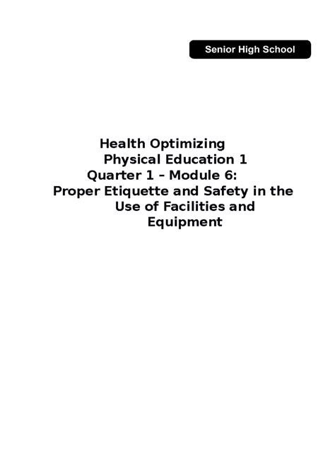 Week 6 7 Module 6 Health Optimizing Health Optimizing Physical