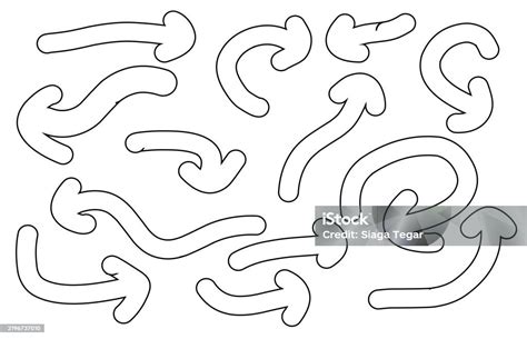 다양한 스타일로 손으로 그린 검은 화살표 선의 집합입니다 손으로 그린 검은 화살표의 단순 손으로 그린 간단한 선 검은 화살표 세트입니다 다양한 간단한 선 화살표 모음 겨냥에