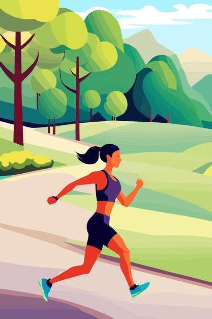 Premium Vector Woman Running In Park Trail Runner Running On Forest Path At Dawn In Sportswear