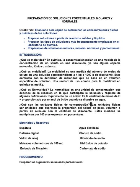 Preparación De Soluciones Porcentuales Pdf Concentración Química