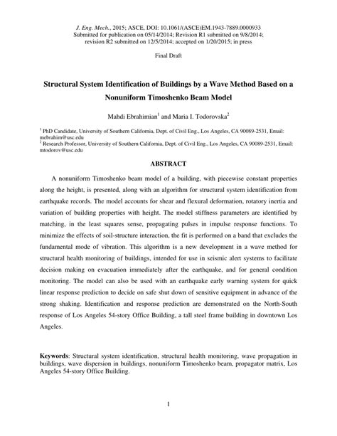 Pdf Structural System Identification Of Buildings By A Wave Method Based On A Nonuniform