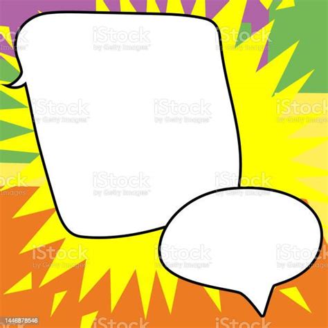 원형 색상 배경 디자인 위에 복사 공간이있는 만화 빈 연설 거품 광고 및 홍보 사업을 대표하는 폭발 프레임 워크의 빈 템플릿 공란에 대한 스톡 벡터 아트 및 기타 이미지