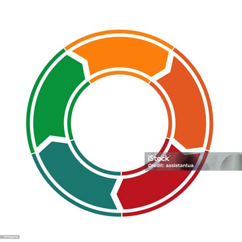 인포그래픽용 템플릿입니다 원 안에 색이 지정된 화살표입니다 5 부분 배경 흰색입니다 0명에 대한 스톡 벡터 아트 및 기타 이미지