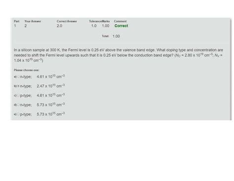 Solved Part Your Answer Correct Answer Tolerance Chegg