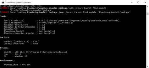 Error Loading Ionicschematics Angular And Ionicng Toolkit Package