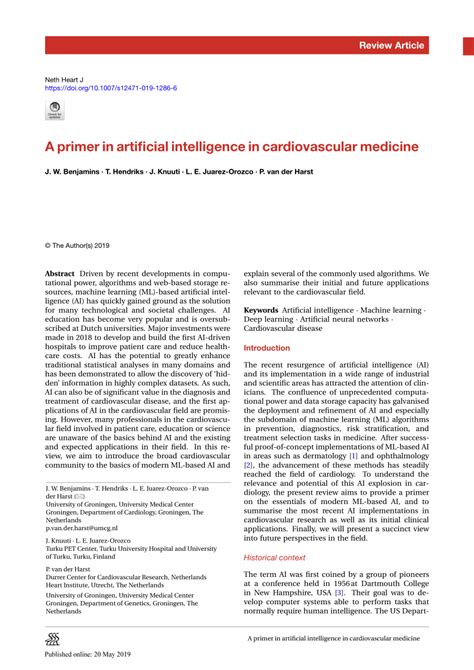 Pdf A Primer In Artificial Intelligence In Cardiovascular Medicine