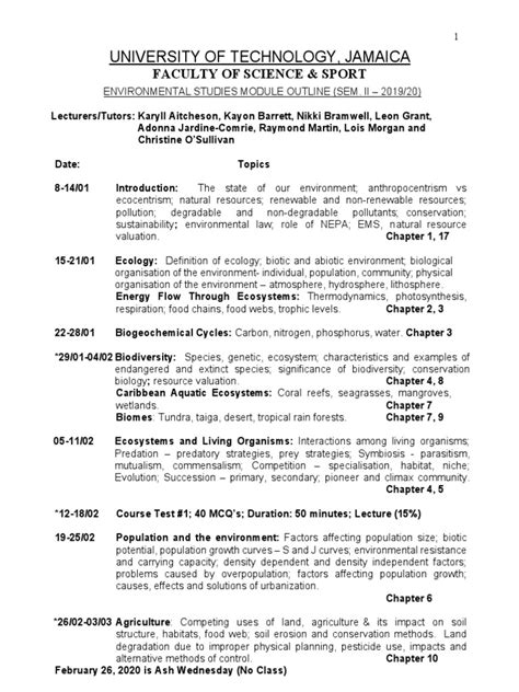 Utech Ens3001 Module Outline Sem 2 2019 20 Pdf Ecosystem Ecology