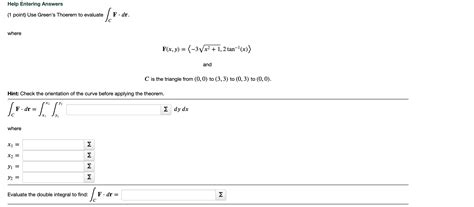 solved help entering answers 1 point use green s thoerem