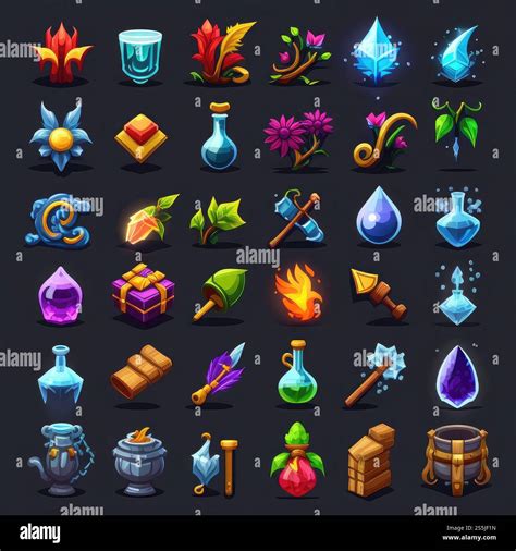 Fantasy Rpg 2d Game Icons Ai Generated Ui Gold Interface Object