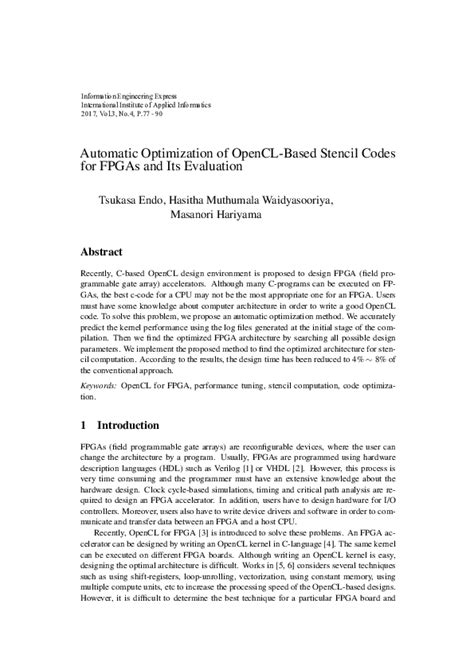 Pdf Automatic Optimization Of Opencl Based Stencil Codes For Fpgas
