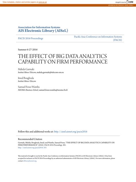 The Effect Of Big Data Analytics Capability On Firm Performance Pdf