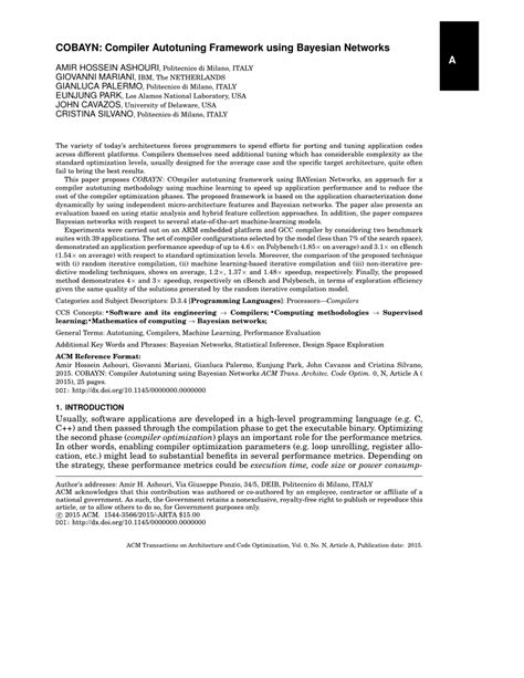 Pdf Cobayn Compiler Autotuning Framework Using Bayesian Networks
