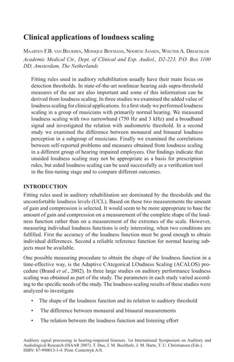 Pdf Clinical Applications Of Loudness Scaling