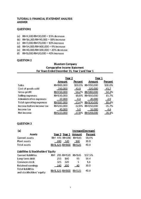 W7 Tutorial 5 Financial Statement Analysis Answers Studocu