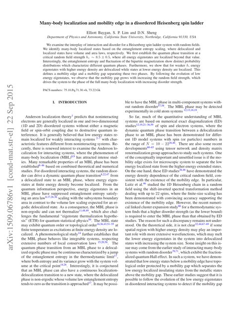 Pdf Many Body Localization And Mobility Edge In A Disordered