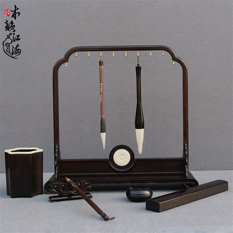 红木毛笔架实木毛笔架紫光檀大号毛笔架笔挂笔搁文房四宝书法用品 虎窝淘